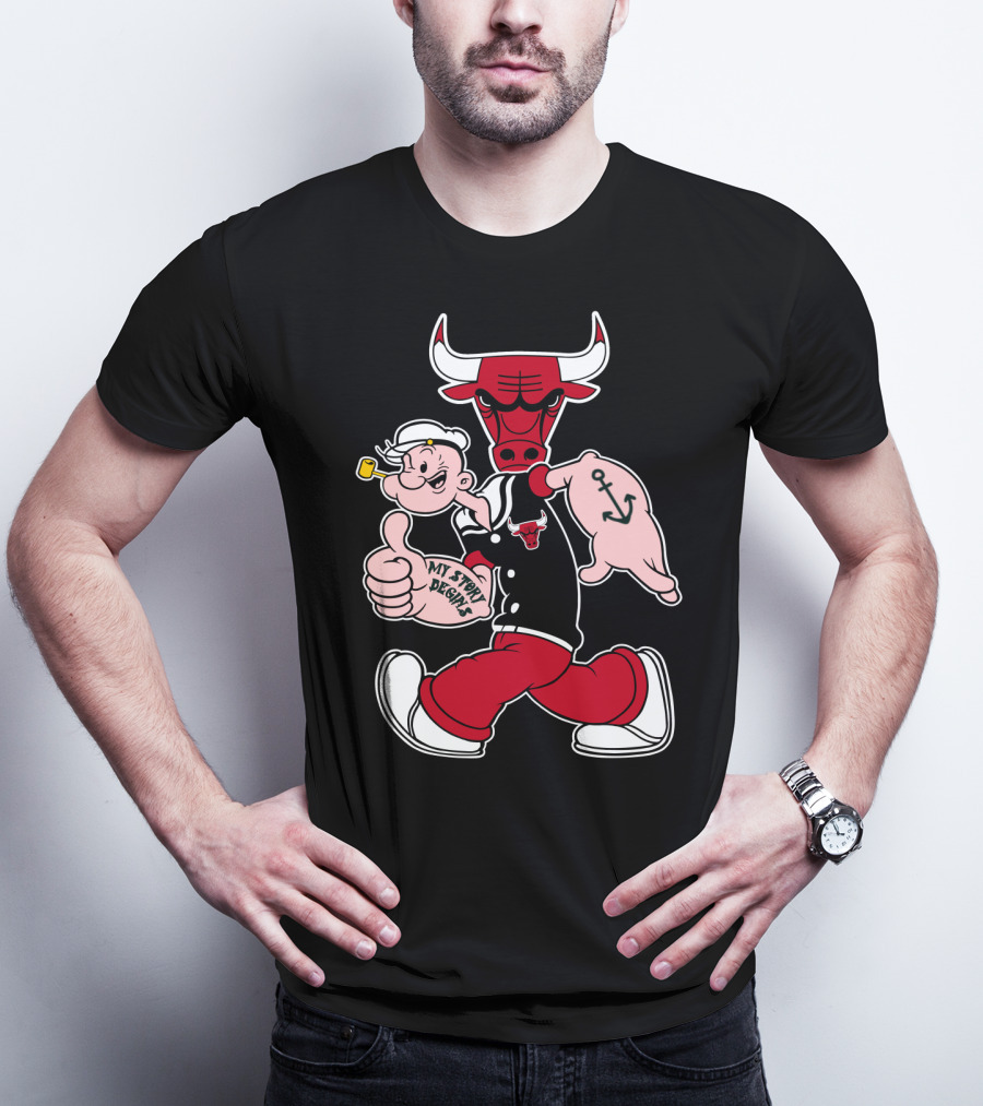 Chicago Bulls My Story Designs Popeye Anchor Red Black T-Shirt