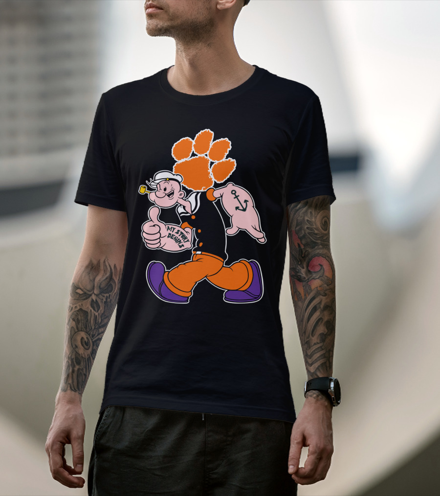 Clemson Tigers My Story Begins Anchor Imagery Running Popeye With Paw Print T-Shirt