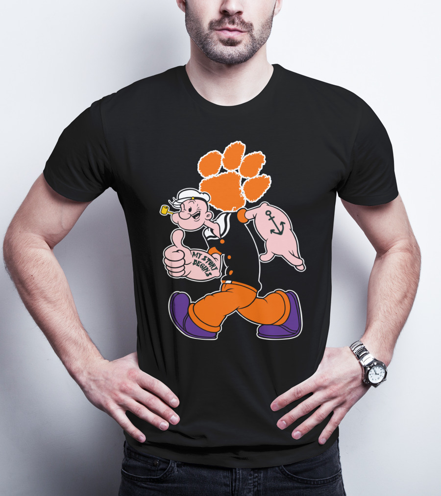 Clemson Tigers My Story Begins Anchor Imagery Running Popeye With Paw Print T-Shirt