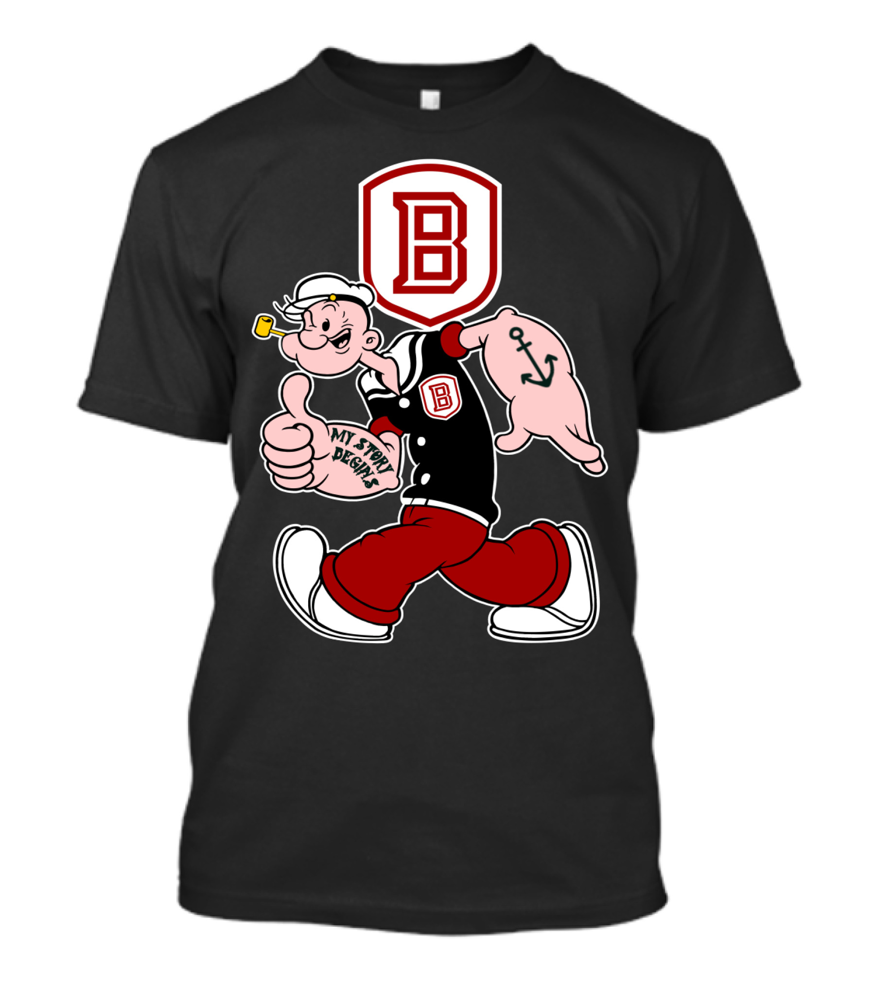 Popeye Thumbs Up Bradley Braves My Story Designs Anchor Tattoo T-Shirt