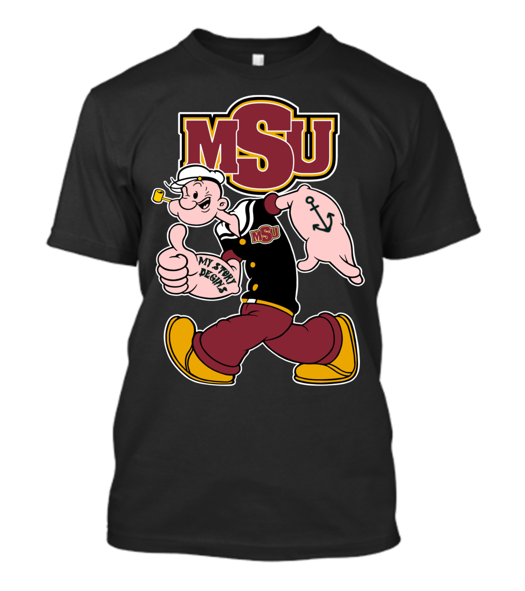 Msu My Story Begins Popeye Sailor Anchor T-Shirt