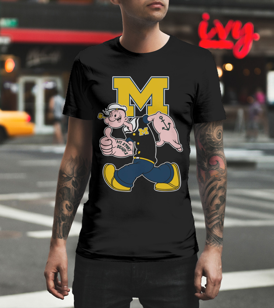 M Michigan Wolverines Popeye My Story Begins T-Shirt