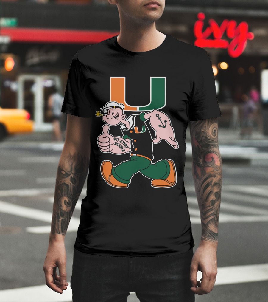 Miami Hurricanes My Story Designs Popeye Anchor T-Shirt