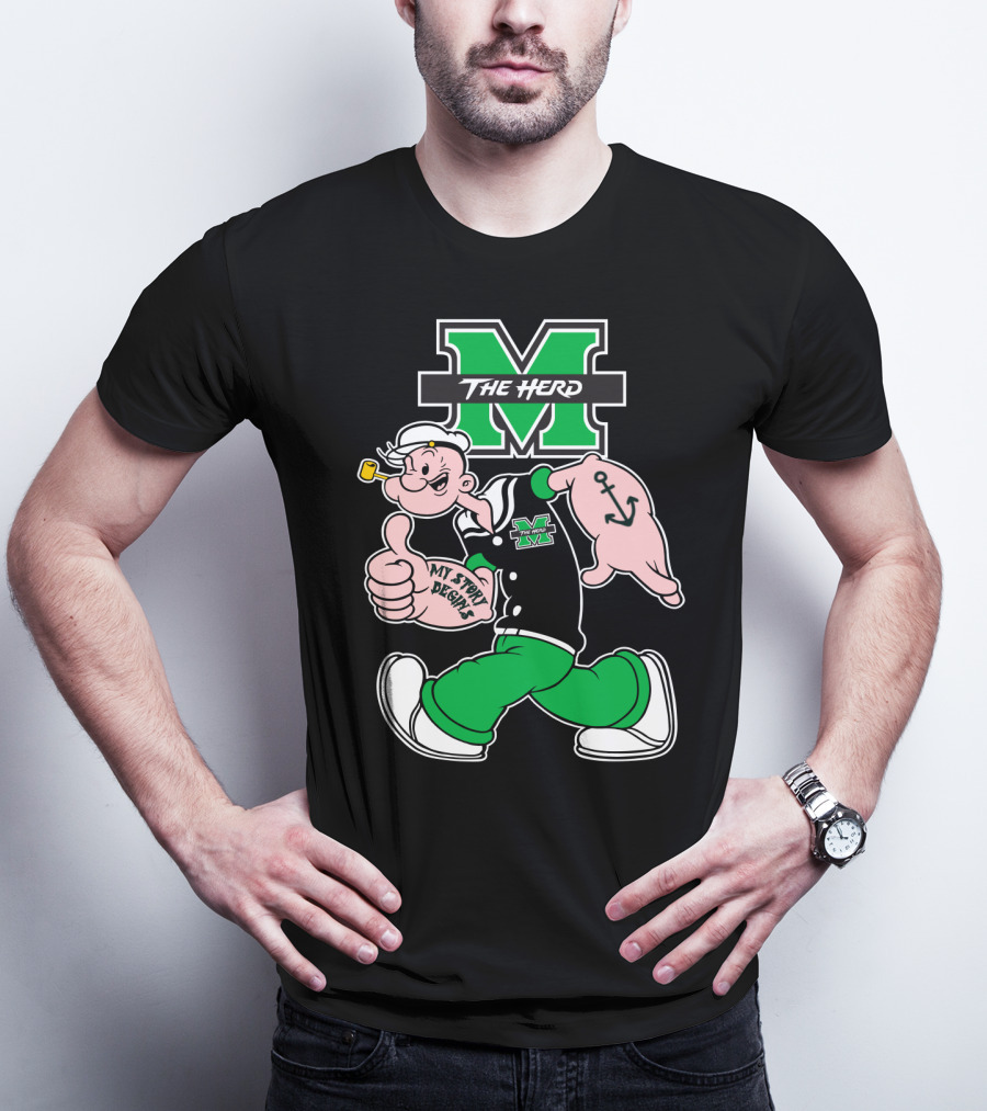 Marshall Thundering Herd The Herd M Logo And Popeye My Story Designs T-Shirt