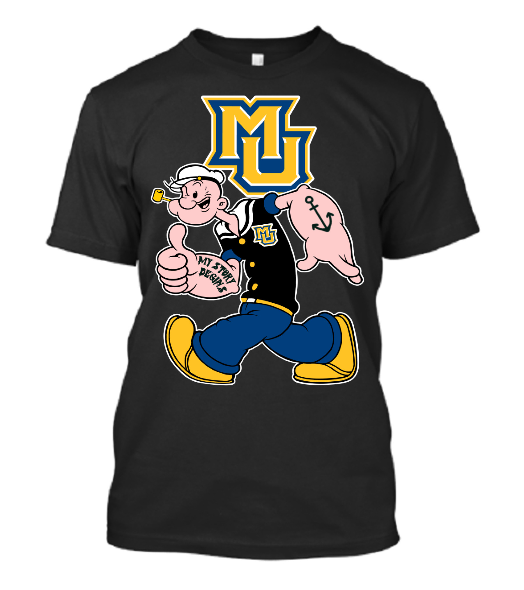 Mu Marquette Golden Eagles My Story Begins Popeye Sailor Character T-Shirt