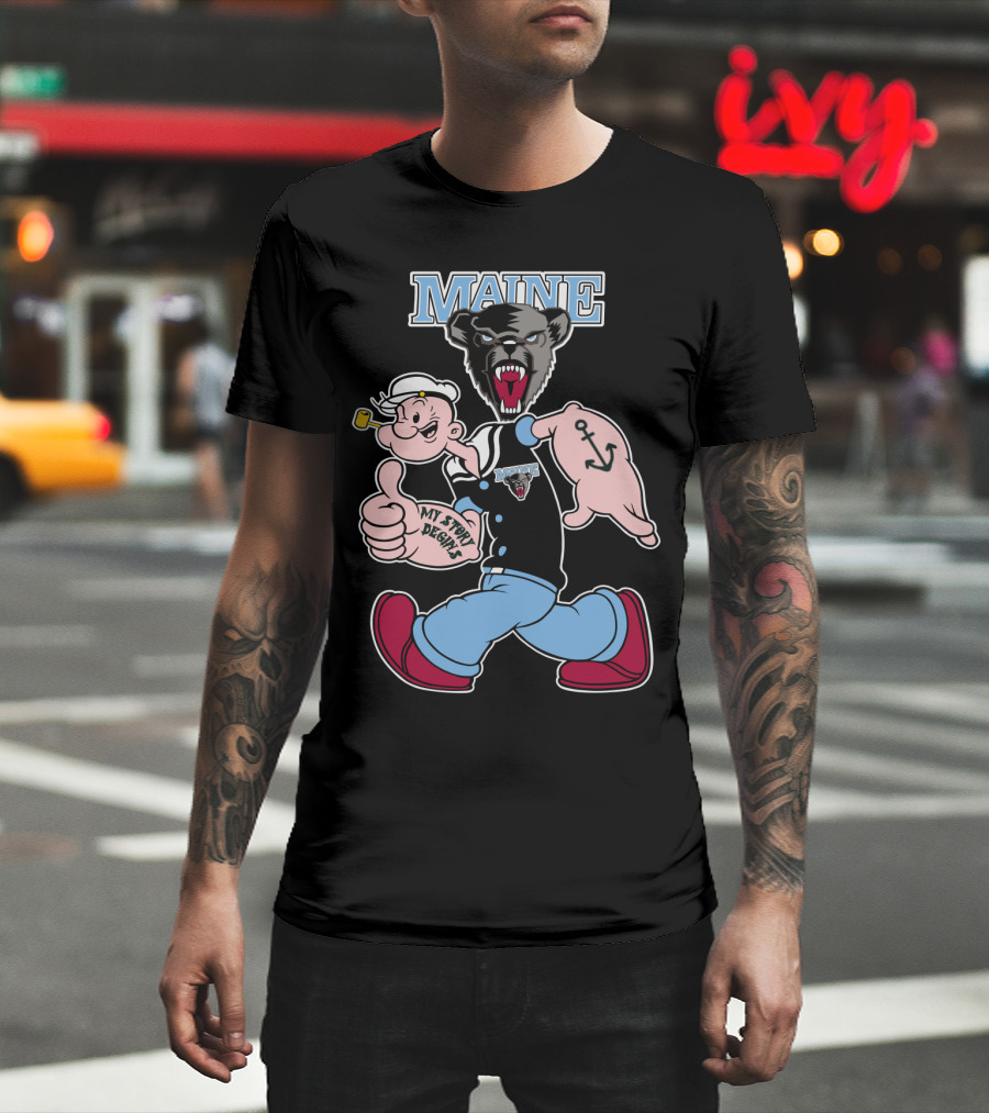 Maine Black Bears My Story Begins Popeye Crossover T-Shirt
