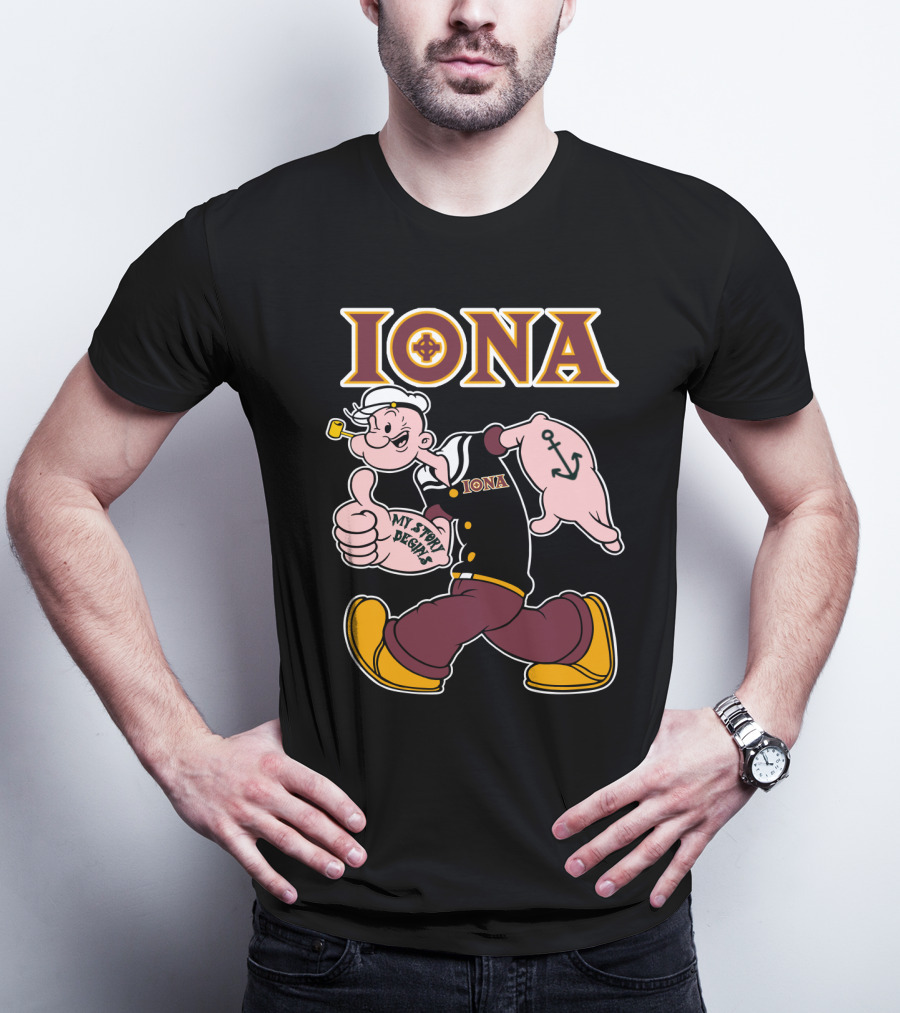 Iona Gaels My Story Begins Sailor Character With Anchor Tattoo T-Shirt