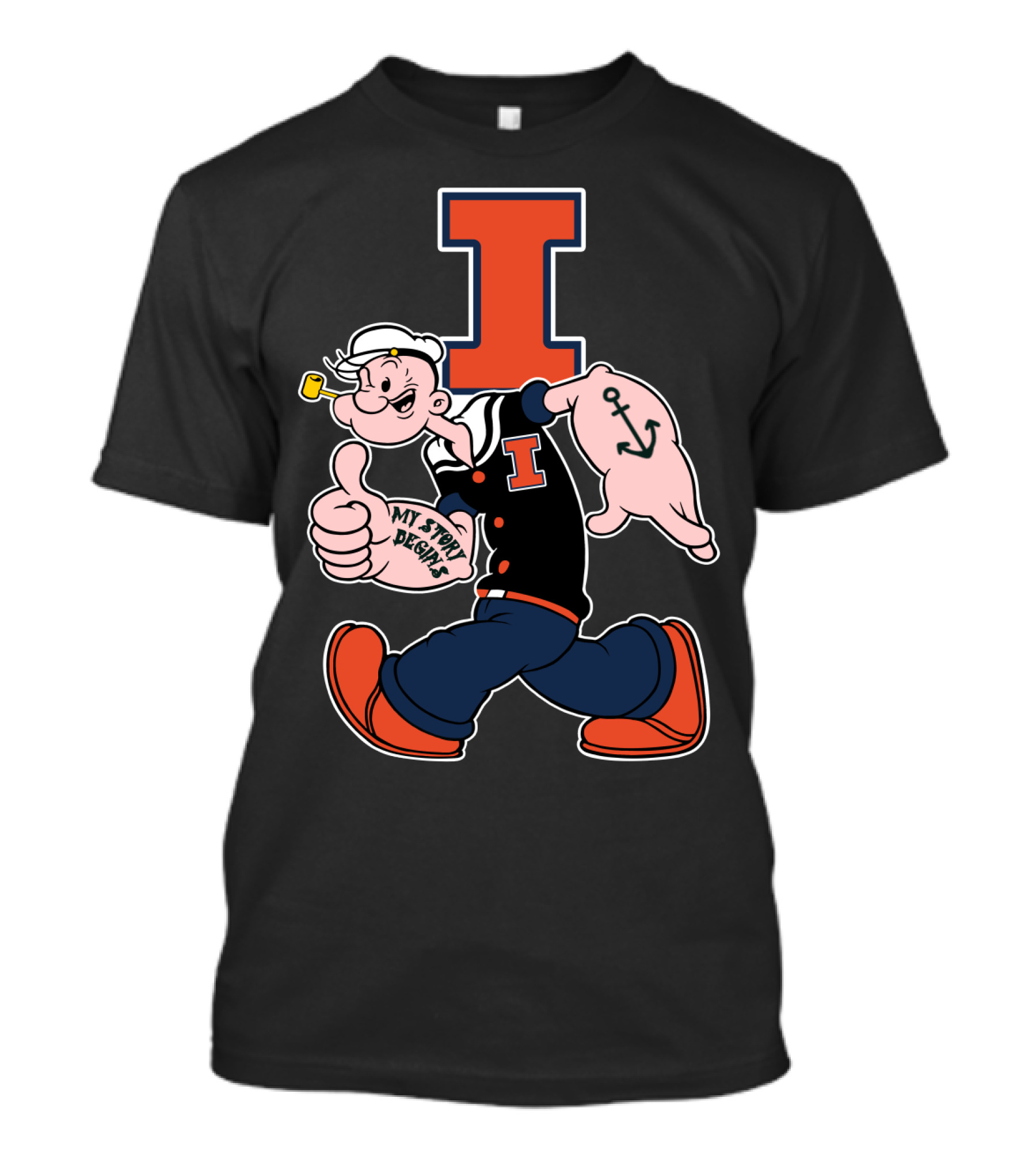 Popeye Thumbs Up Anchored Tattoo 262 Illinois Fighting Illini T-Shirt