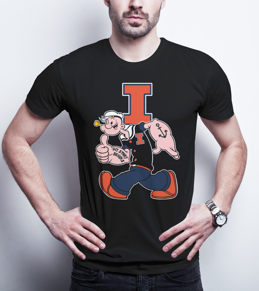 Popeye Thumbs Up Anchored Tattoo 262 Illinois Fighting Illini T-Shirt