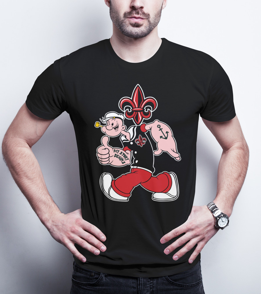 Ragin Cajuns Popeye My Story Designs Fleur-De-Lis Anchor 293 T-Shirt