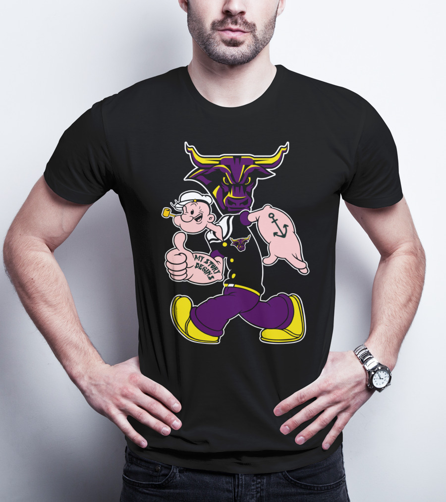 Mavericks My Story Begins Minnesota State 338 Popeye Sailor Tattoo Bull T-Shirt