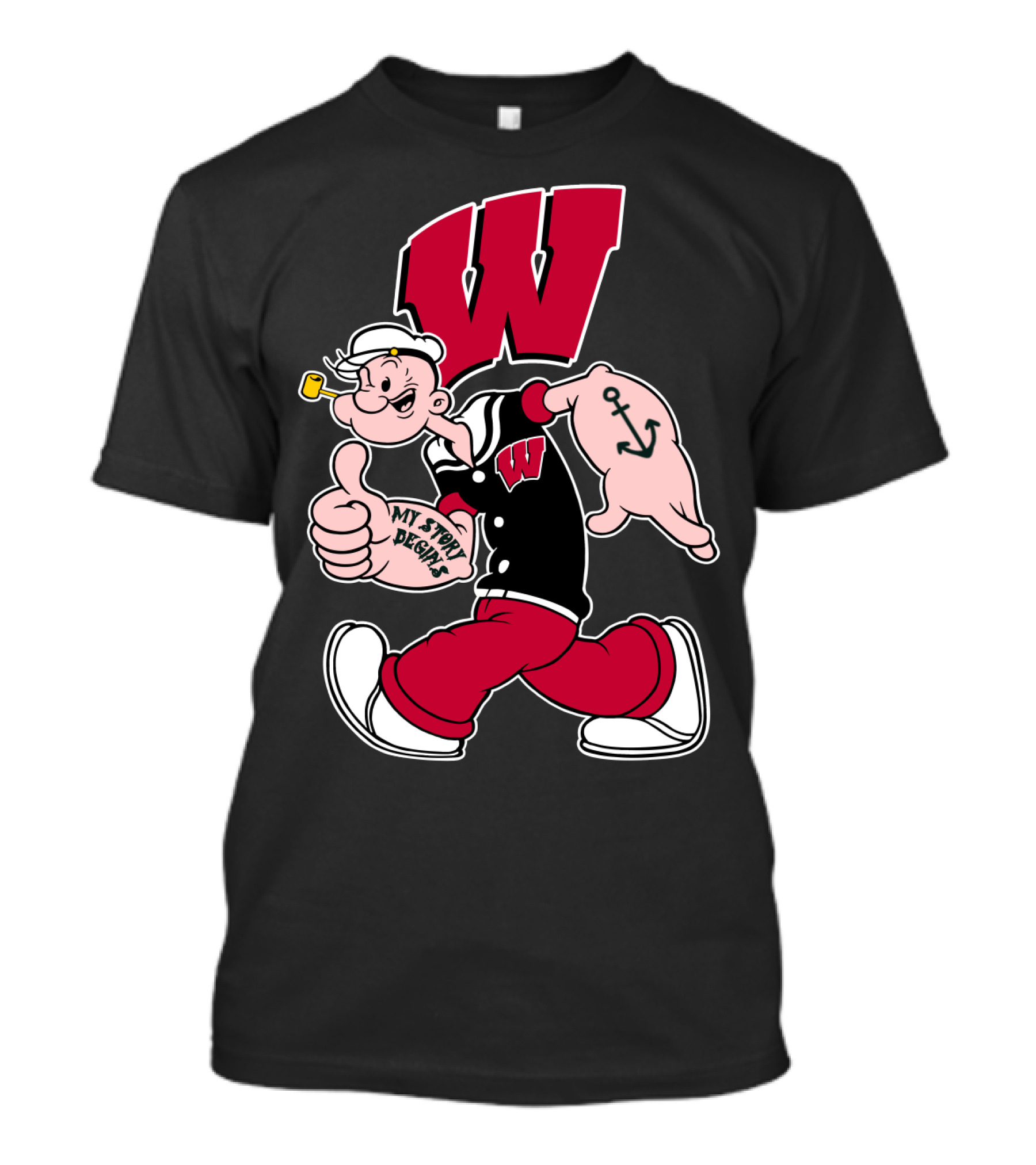 Wisconsin Badgers W Logo With Popeye Character T-Shirt