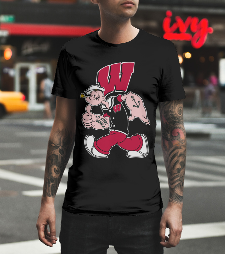 Wisconsin Badgers W Logo With Popeye Character T-Shirt
