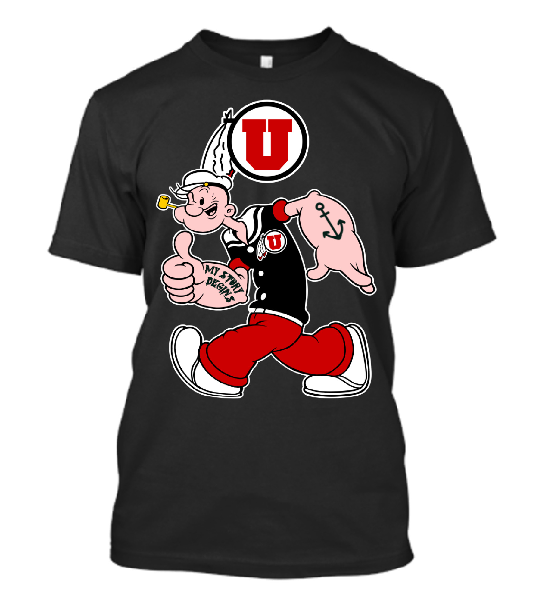Utah Utes Popeye Thumbs Up Anchor Tattoo U T-Shirt