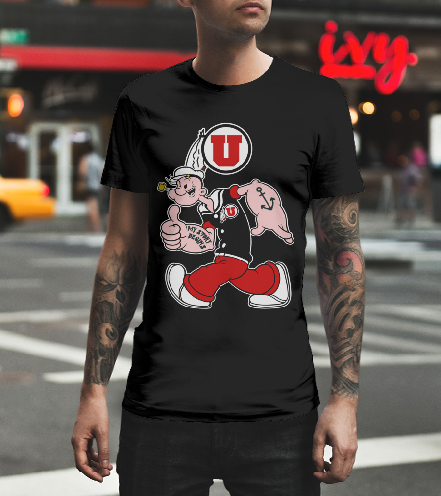 Utah Utes Popeye Thumbs Up Anchor Tattoo U T-Shirt