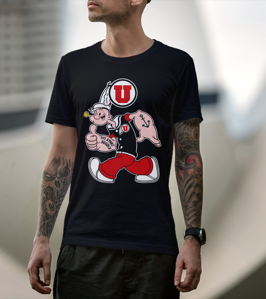 Utah Utes Popeye Thumbs Up Anchor Tattoo U T-Shirt