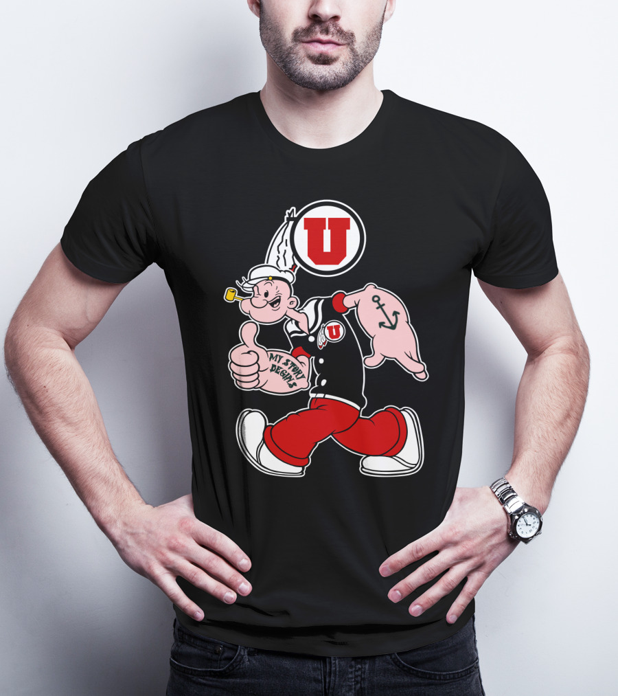 Utah Utes Popeye Thumbs Up Anchor Tattoo U T-Shirt