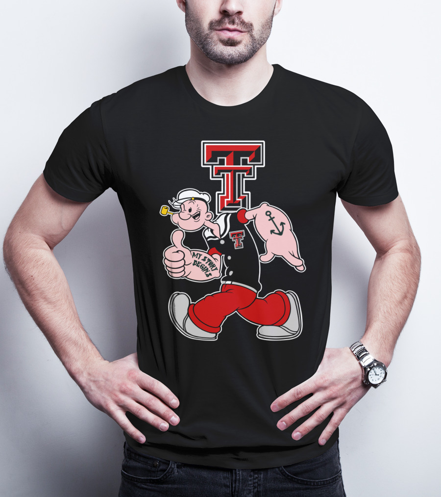 Popeye Thumbs Up Texas Tech Red Raiders Logo Mashup T-Shirt