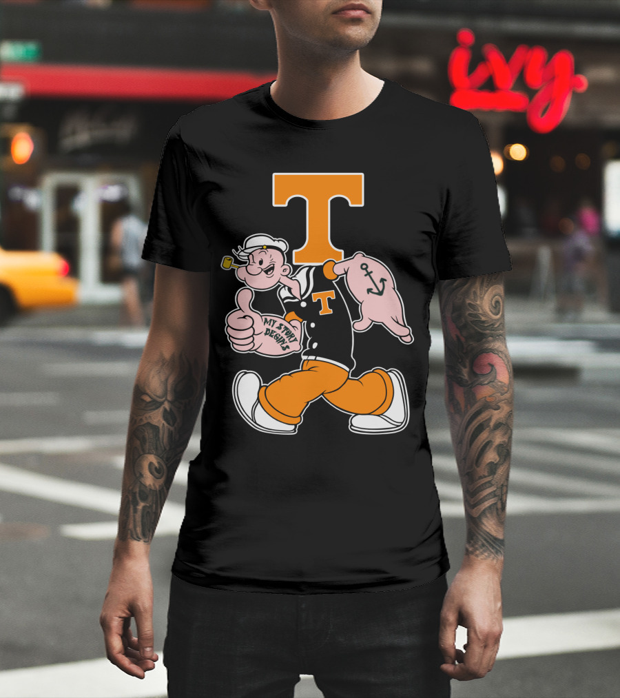 Tennessee Volunteers Popeye Character With Orange T And Anchor Tattoo T-Shirt