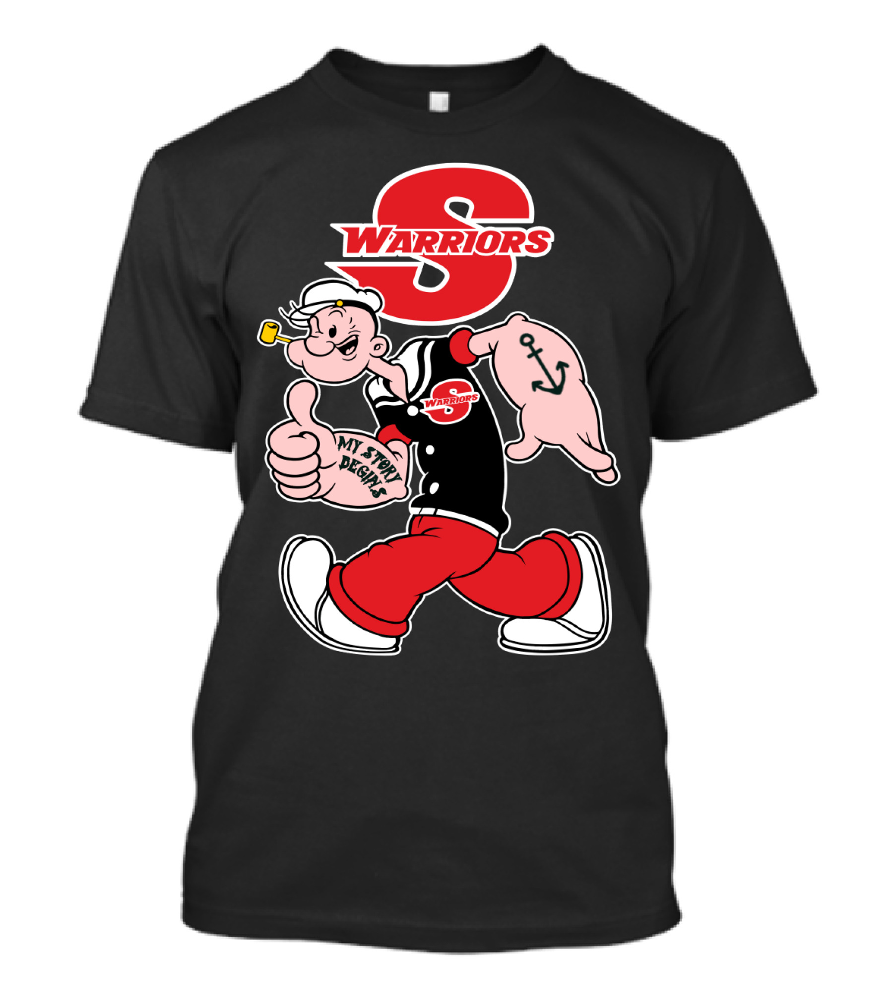 S Warriors Popeye Thumbs Up Anchor My Story Designs T-Shirt