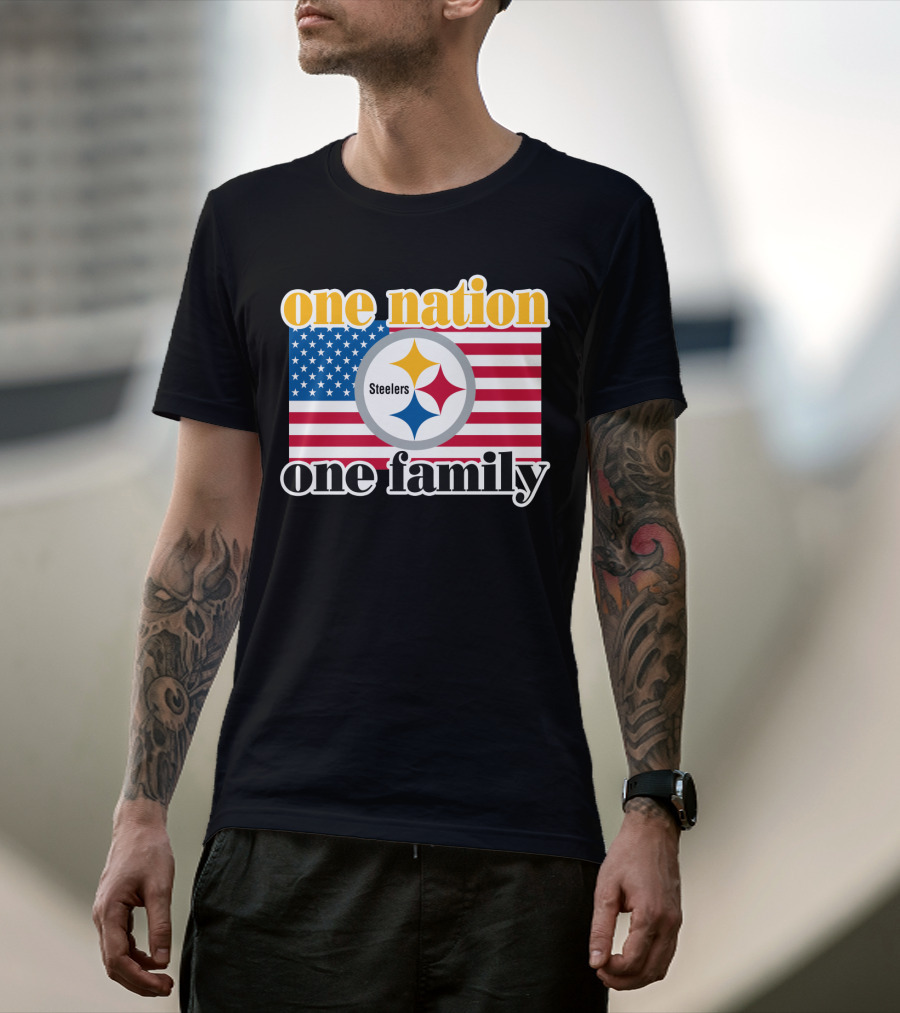 One Nation One Family Steelers American Flag T-Shirt