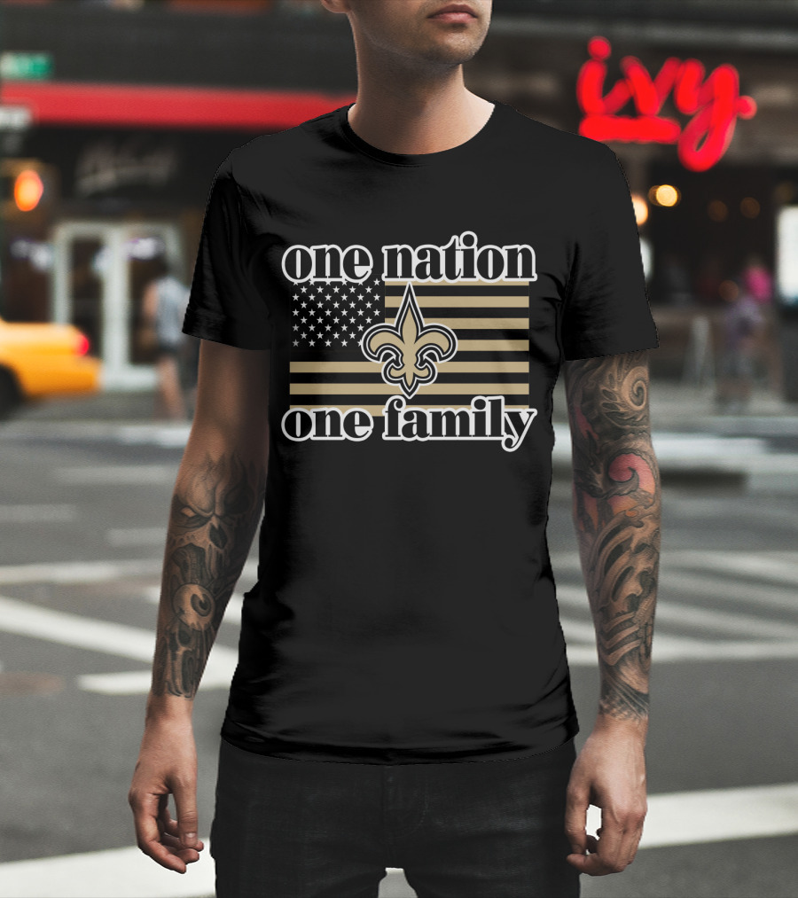 One Nation One Family American Flag Fleur-De-Lis 11 Saints T-Shirt
