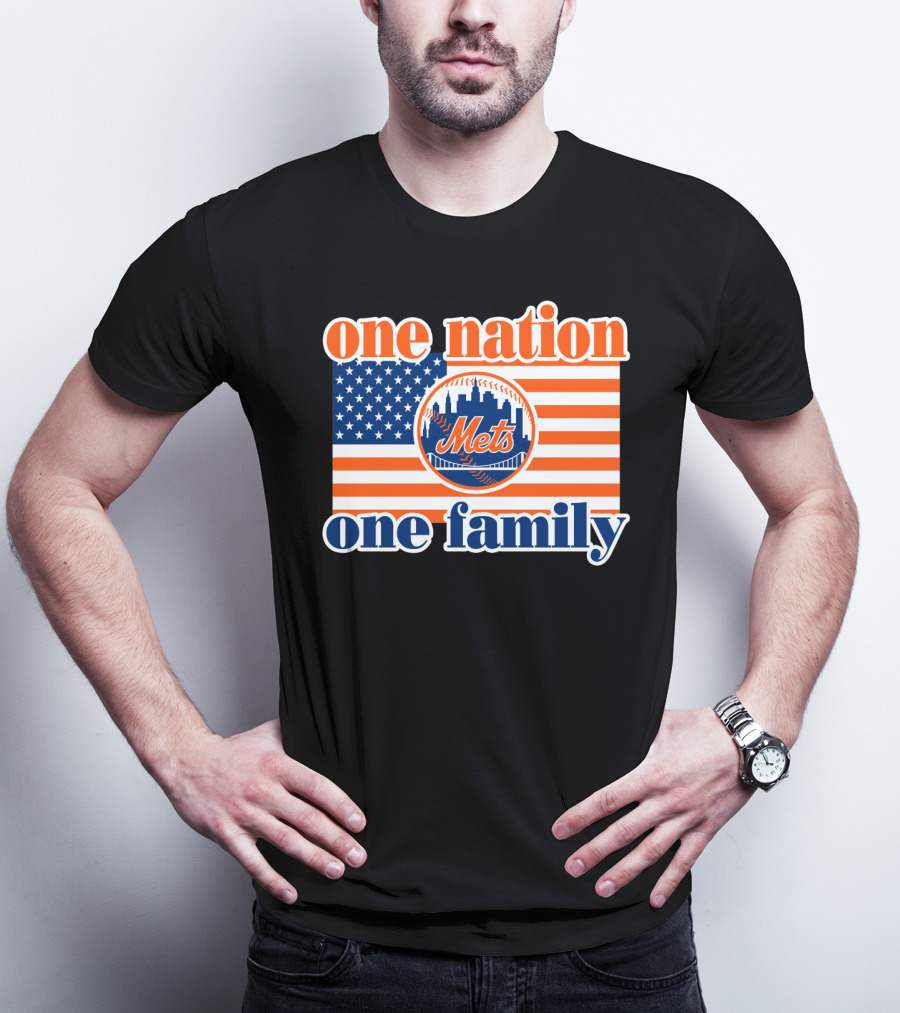 One Nation One Family New York Mets 44 Patriotic American Flag T-Shirt