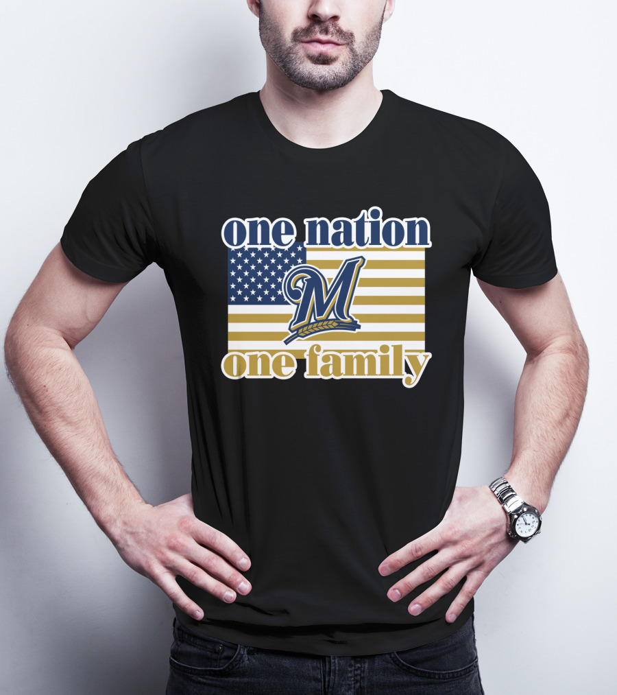 One Nation One Family Milwaukee Brewers 46 American Flag T-Shirt