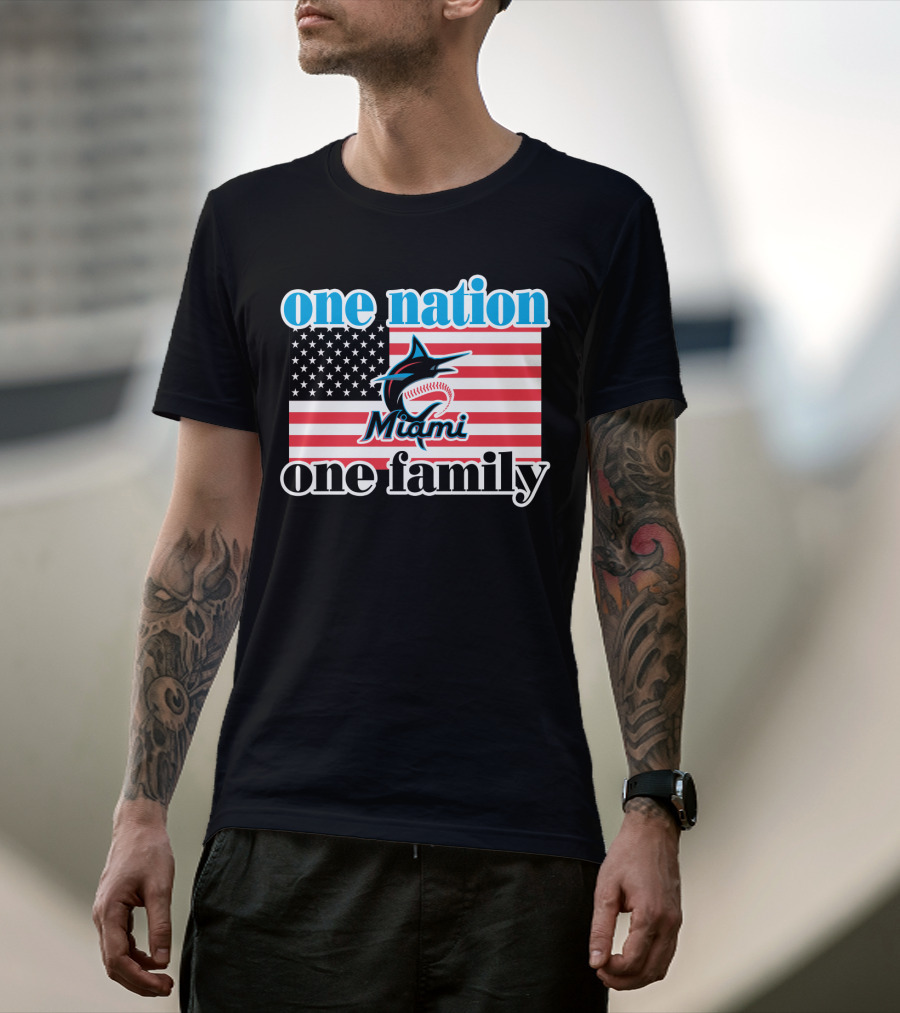 One Nation One Family Miami Marlins American Flag T-Shirt