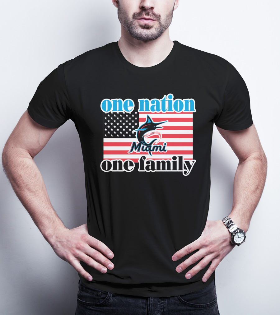 One Nation One Family Miami Marlins American Flag T-Shirt