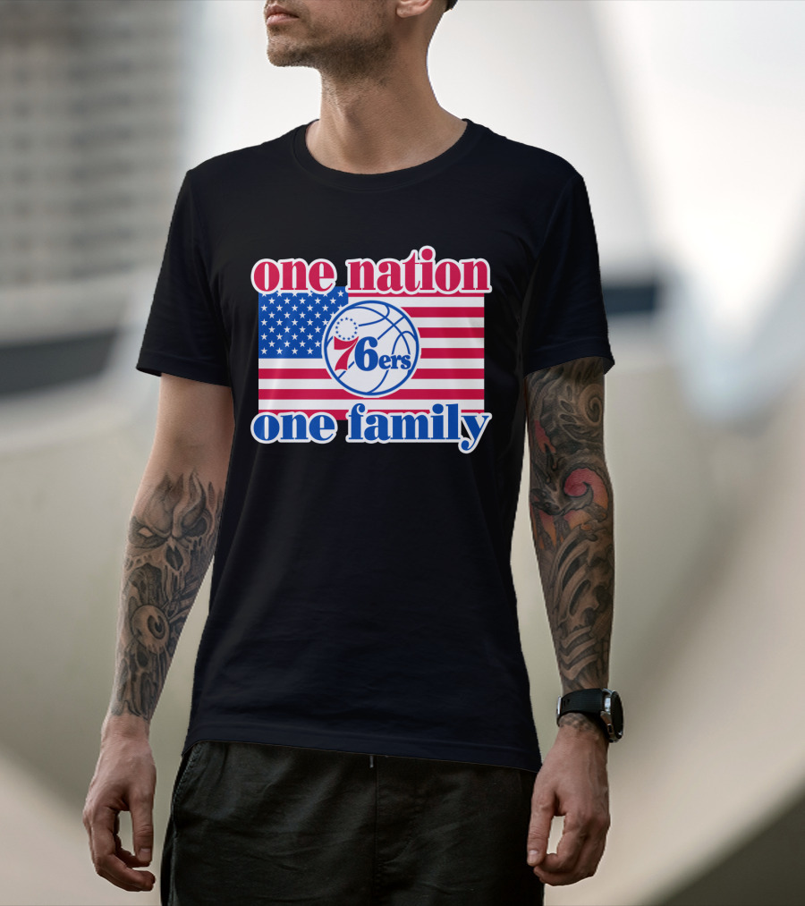 One Nation One Family Philadelphia 76ers 68 American Flag Basketball T-Shirt