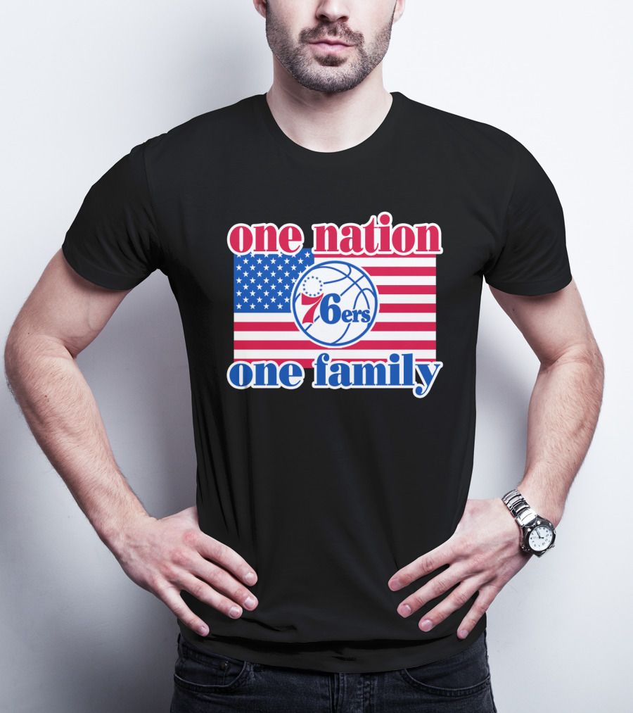 One Nation One Family Philadelphia 76ers 68 American Flag Basketball T-Shirt