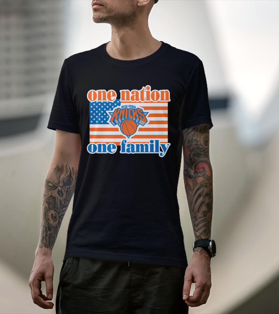One Nation One Family New York Knicks 71 American Flag Basketball T-Shirt