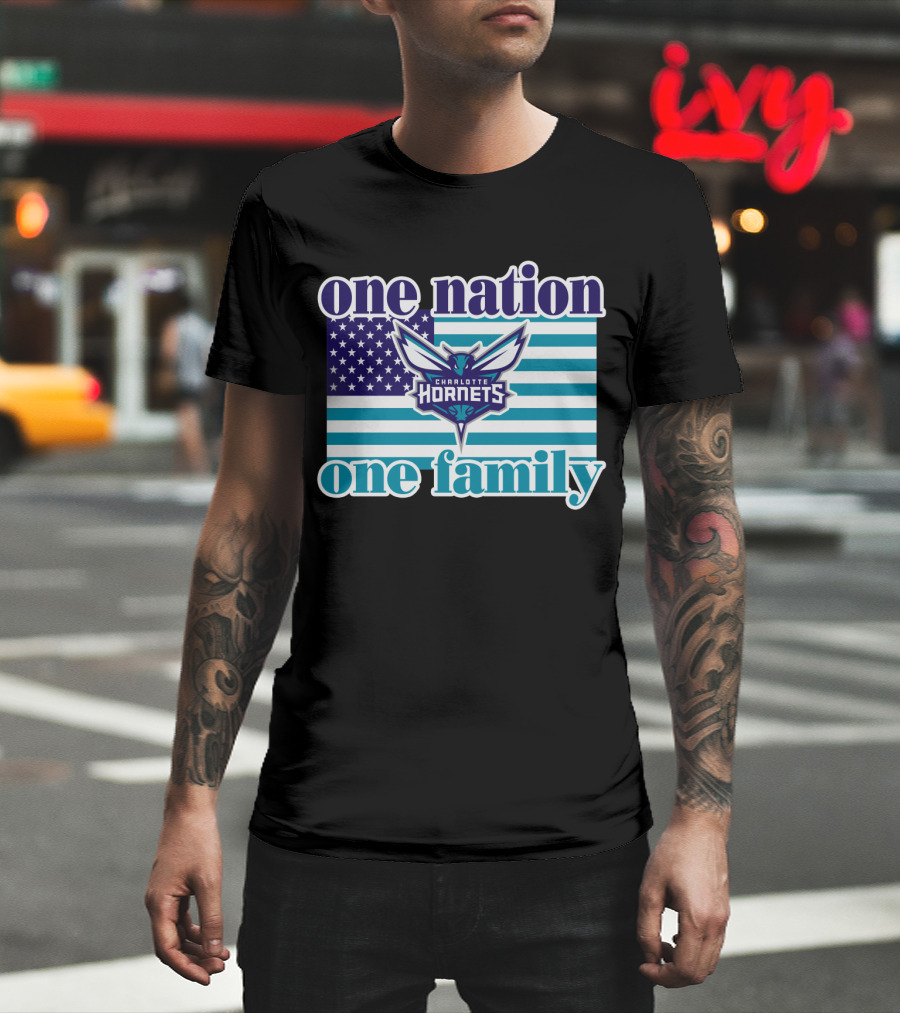 One Nation One Family Charlotte Hornets American Flag T-Shirt