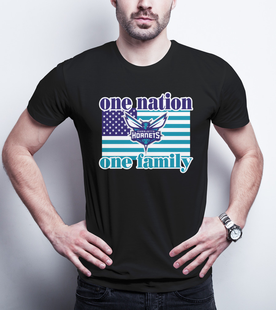 One Nation One Family Charlotte Hornets American Flag T-Shirt