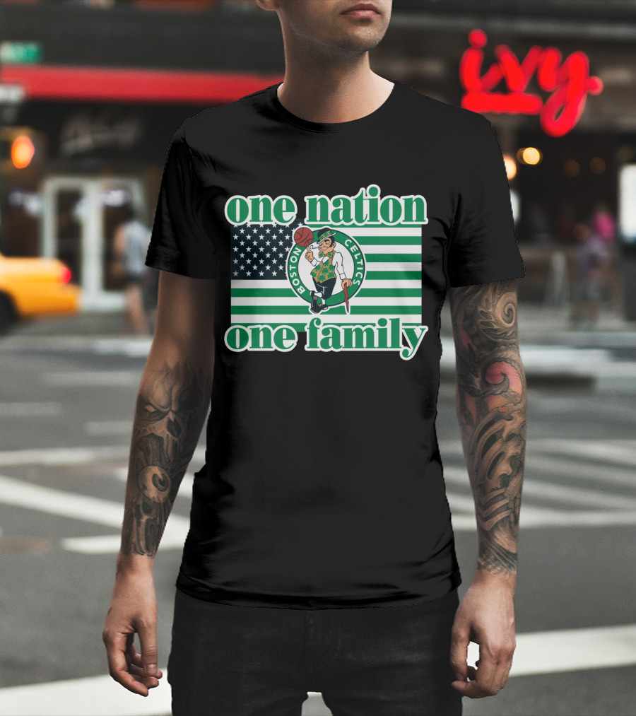 Boston Celtics One Nation One Family Usa Flag T-Shirt