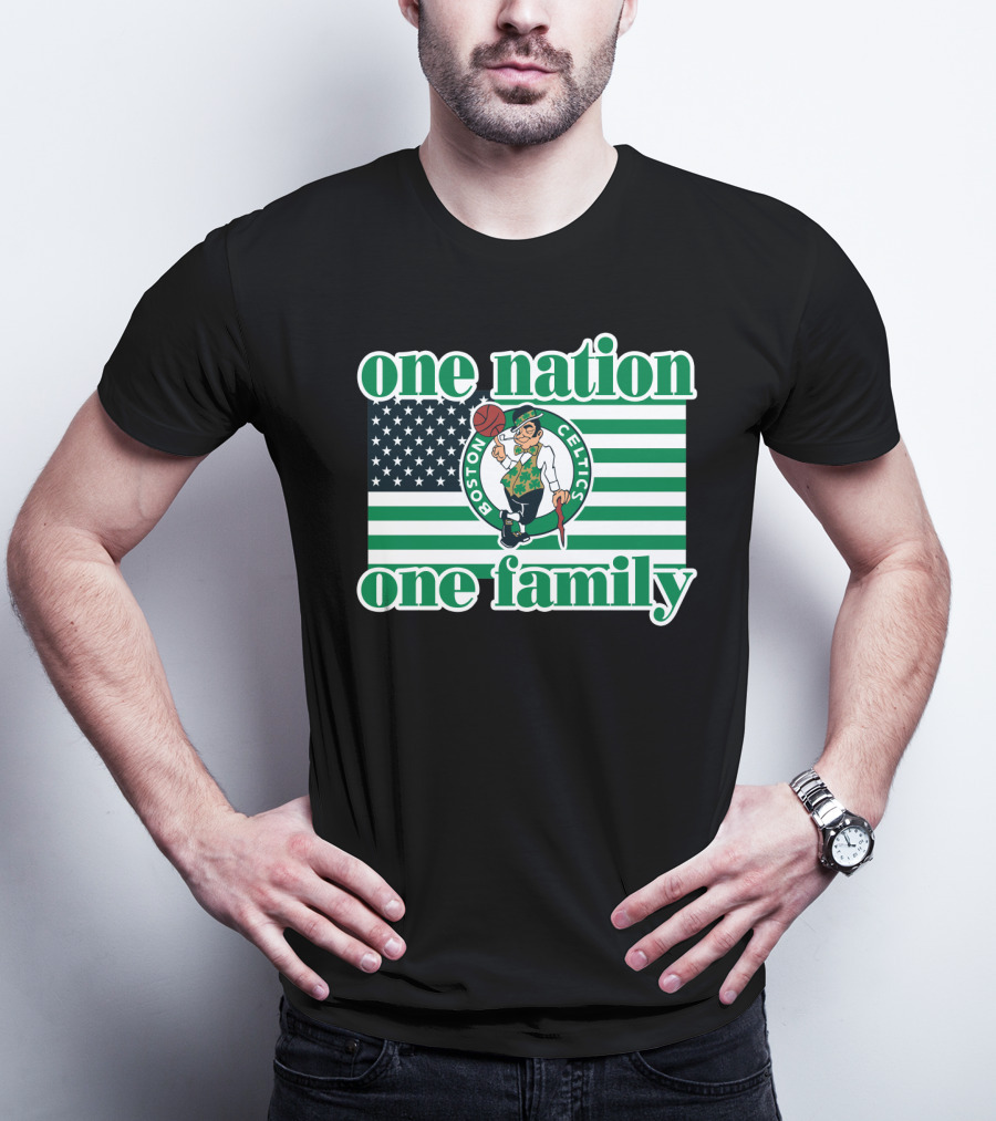 Boston Celtics One Nation One Family Usa Flag T-Shirt