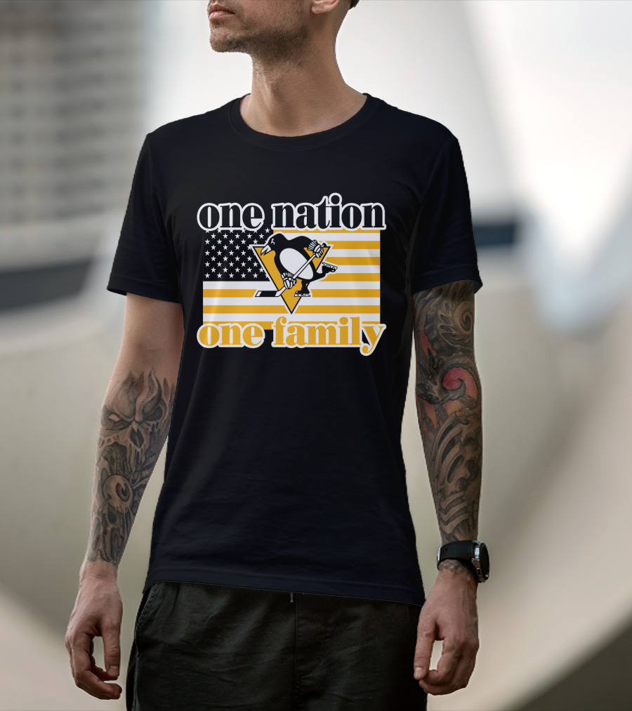 One Nation One Family 95 Pittsburgh Penguins American Flag T-Shirt