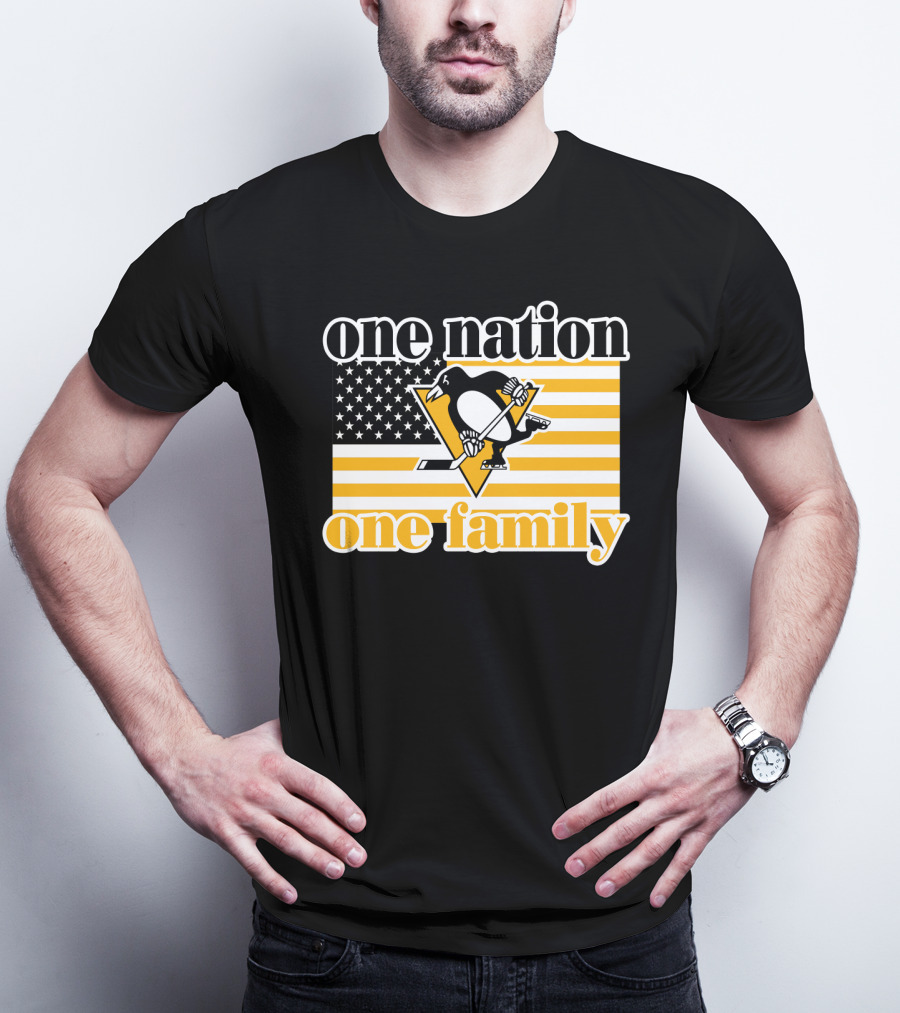 One Nation One Family 95 Pittsburgh Penguins American Flag T-Shirt