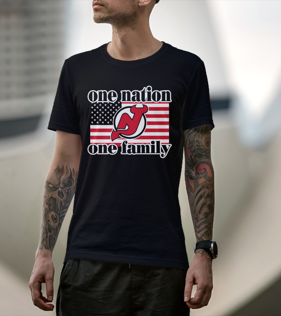 One Nation One Family New Jersey Devils American Flag T-Shirt