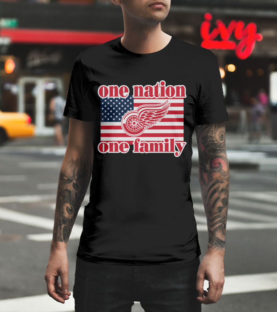One Nation One Family Detroit Red Wings 105 American Flag T-Shirt