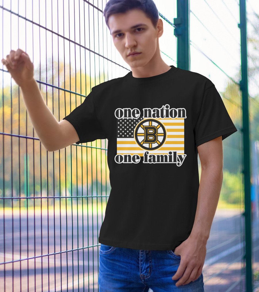 Boston Bruins One Nation One Family Flag T-Shirt