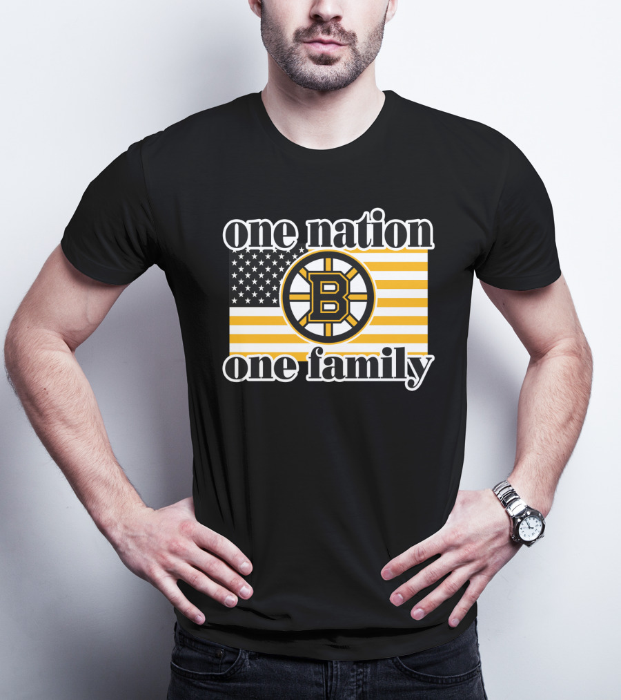 Boston Bruins One Nation One Family Flag T-Shirt