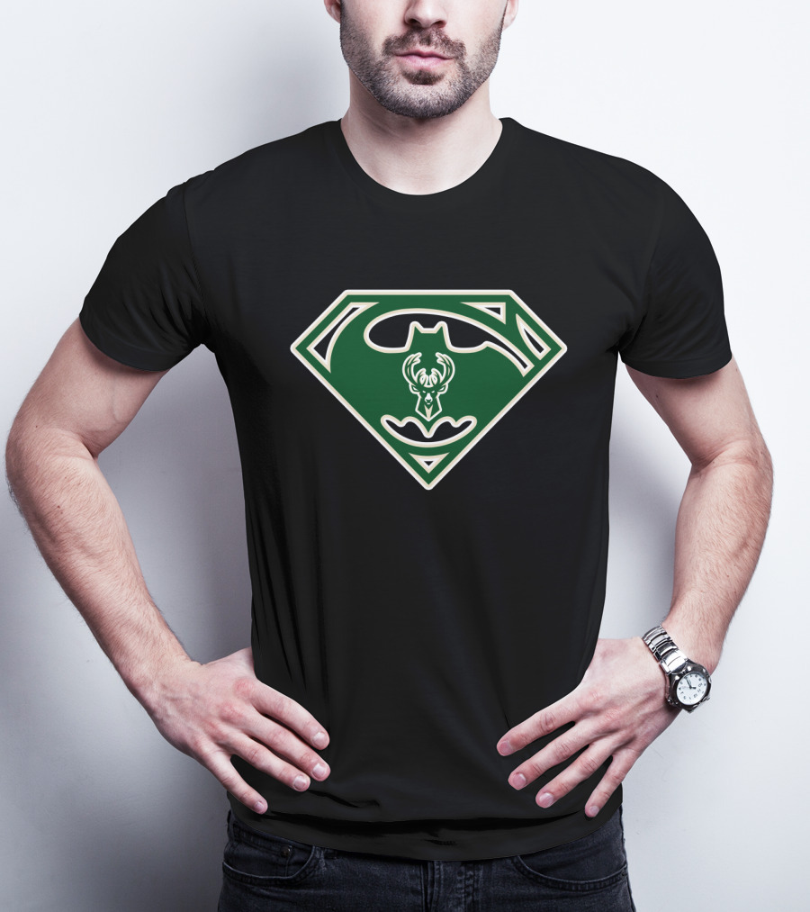 Milwaukee Bucks Batman Superman Logo Fusion T-Shirt