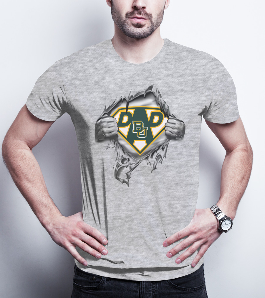 Baylor University Dad Superhero Emblem Torn Fabric T-Shirt