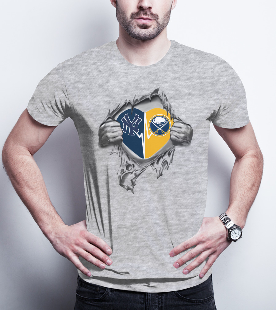 Yankees Sabres Heart Logo Inside Tearing T-Shirt