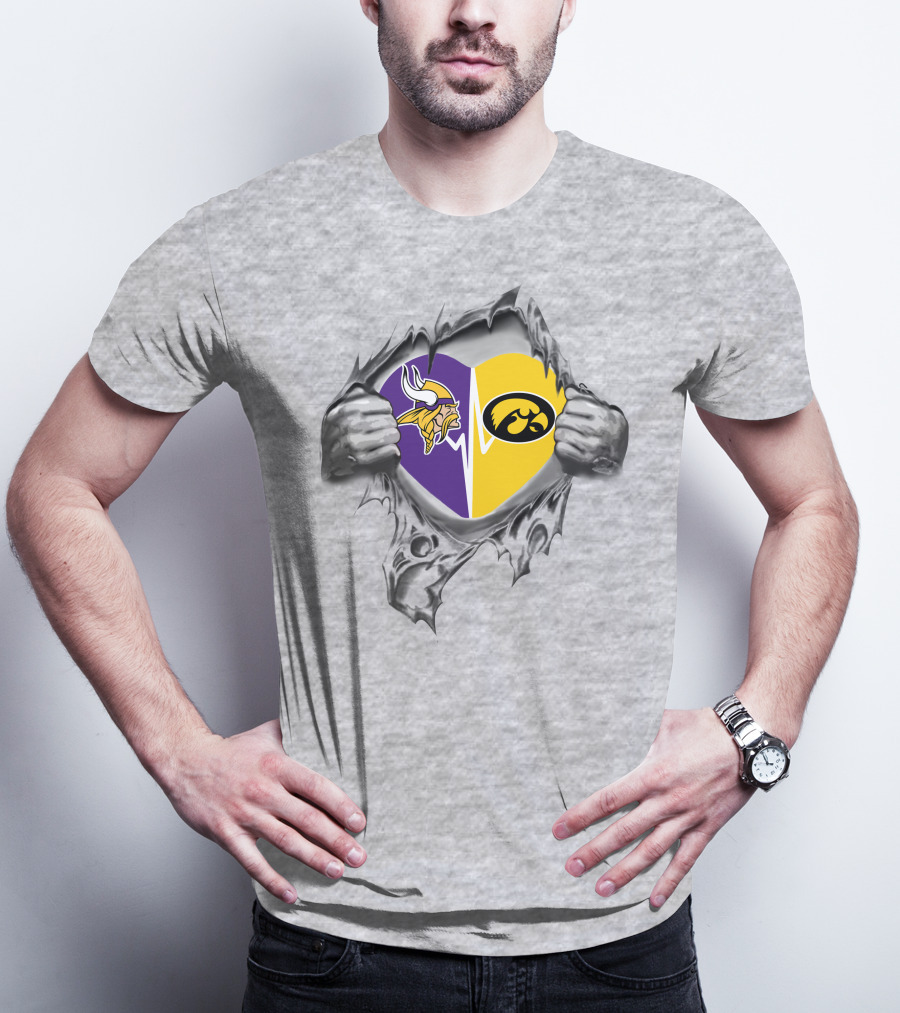 Vikings Hawks Heart Torn Split Loyalty Iowa Team Spirit T-Shirt