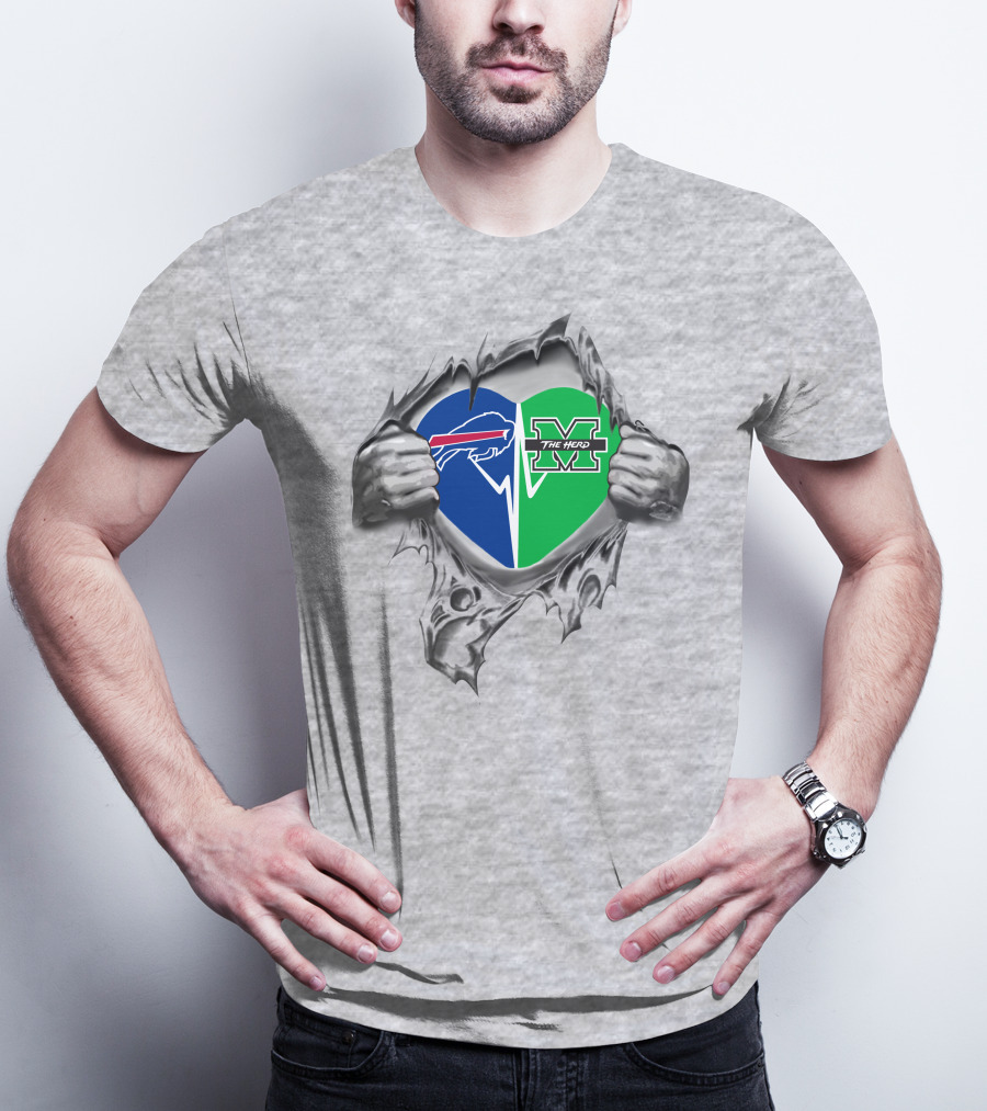 Bills Marshall Thundering Herd Heart Buffalo Bills Logo The Herd M T-Shirt
