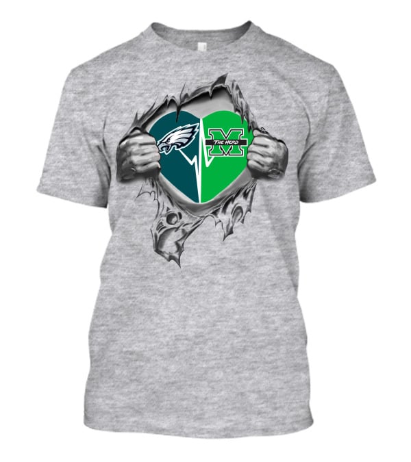 Eagles Marshall Thundering Herd Heart Logo Burst T-Shirt