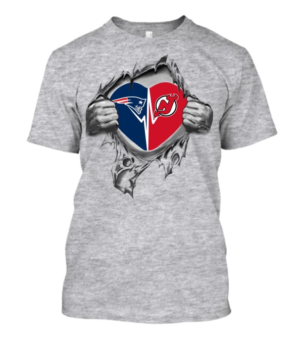 Patriots New Jersey Devils Heart Design With Logos T-Shirt